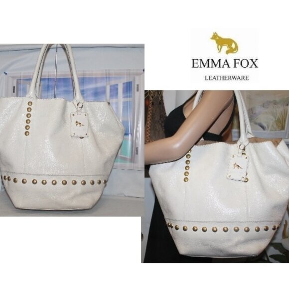 Emma Fox | Bags | Rare Extra Large White Soft Studded Leather Emma Fox ...